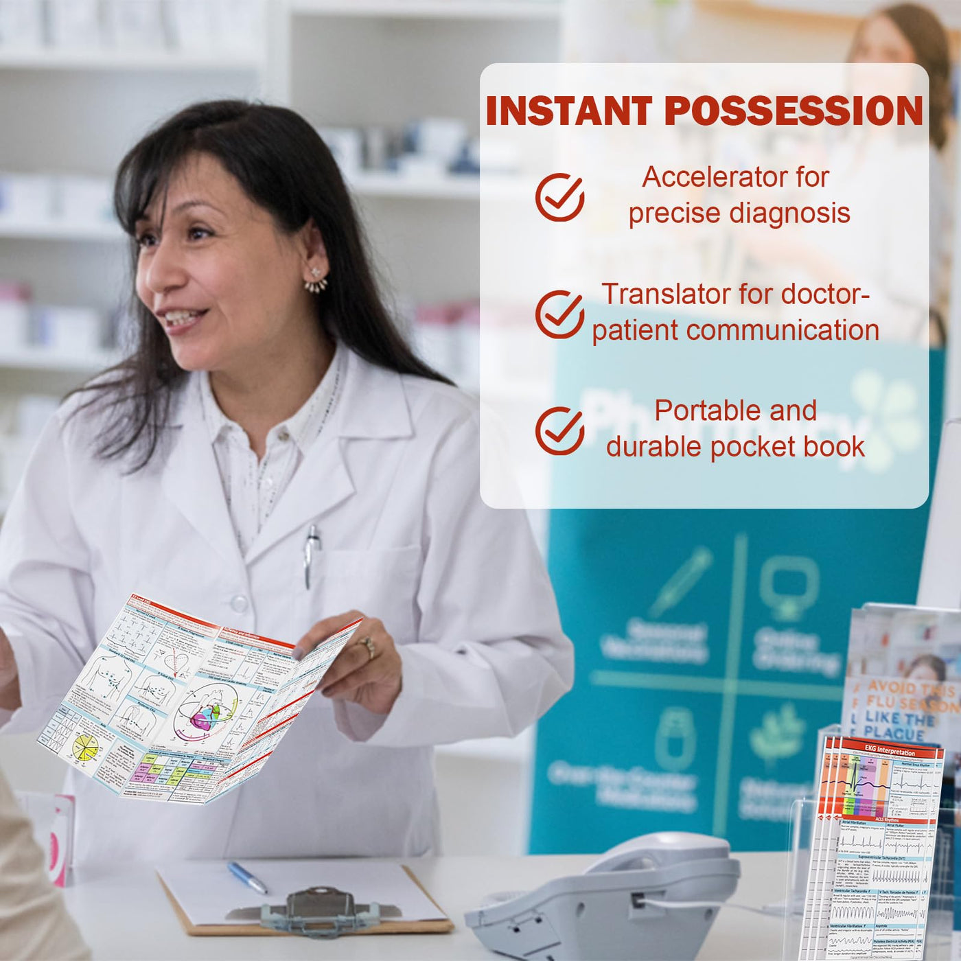 ECG Pocket Guide, ECG Ruler, Double-Sided ECG Pocket Manual with Rhythm ...
