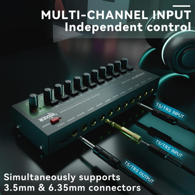 COKYISS® Small Mini Audio Mixer,10-Channel,Stereo Line Mixer for Sub-Mixing,Ultra Low-Noise ...