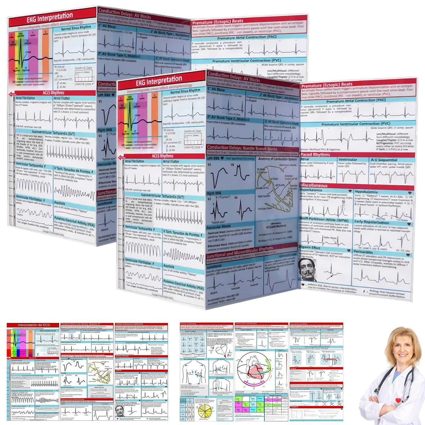 ECG Pocket Guide, ECG Ruler, Double-Sided ECG Pocket Manual with Rhythm ...