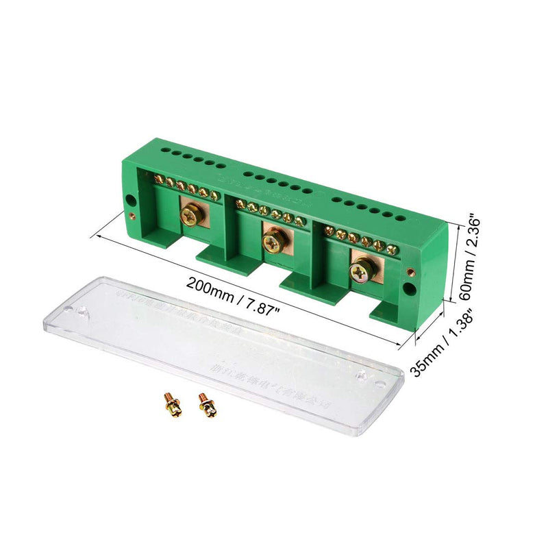 uxcell 3 Inlet 18 Outlet Terminal Strip Blocks 660V 150A Single Phase Distribution Block for ...