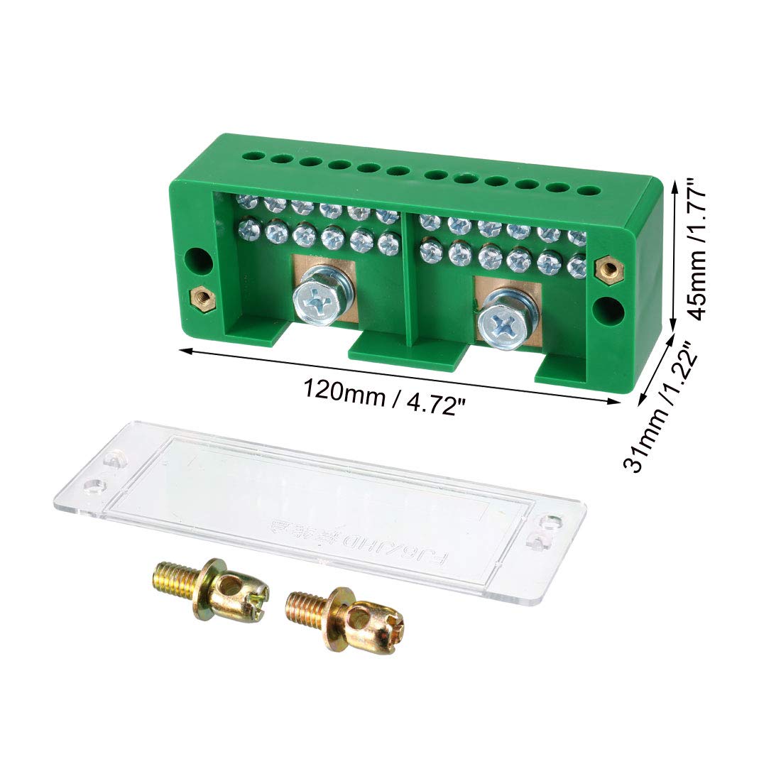 uxcell 2 Inlet 12 Outlet Terminal Strip Blocks 660V 150A Single Phase Distribution Block for ...